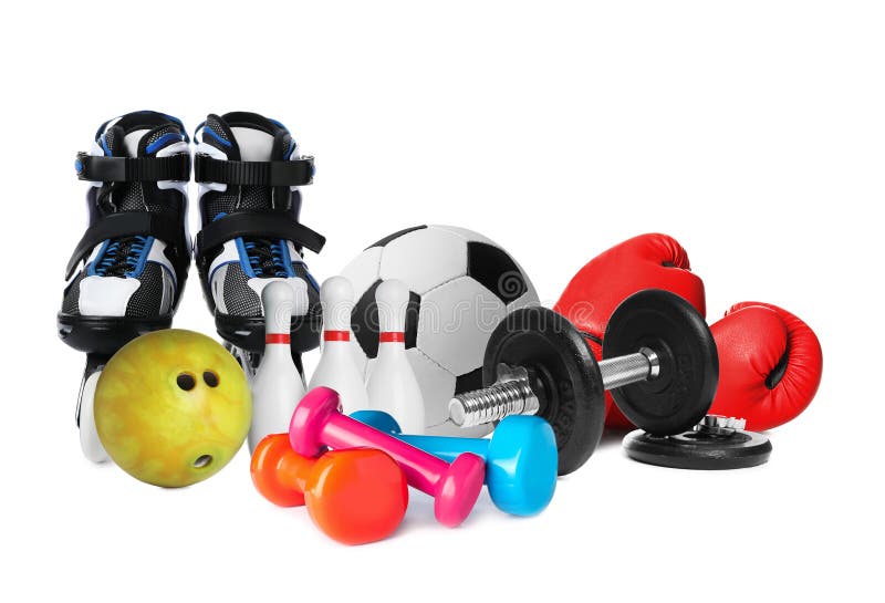 Set of Different Sport Equipment on Background Stock Image - Image of ...