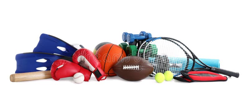Set of Different Sports Equipment on Background Stock Image - Image of ...