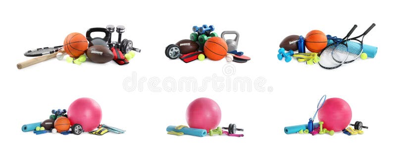Set with Different Sports Equipment on White Background. Banner Design ...