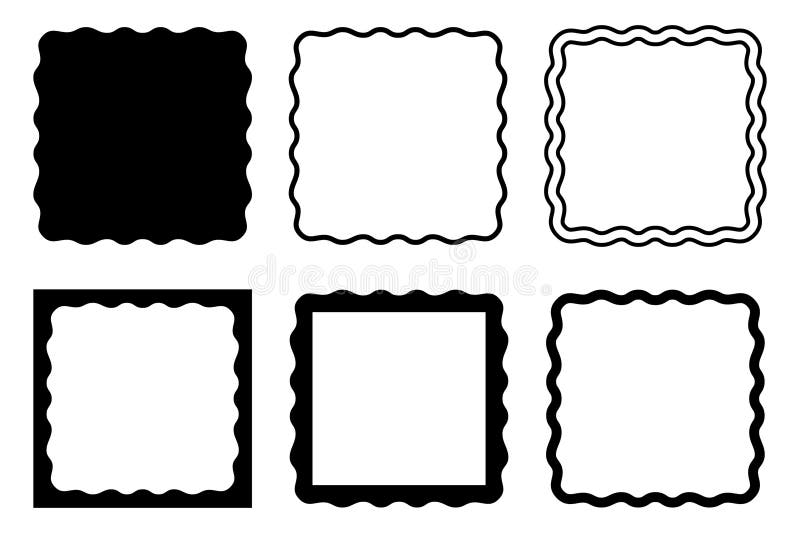 Set of Different Square Frames with Wiggly Edges. Rectangular Shapes ...
