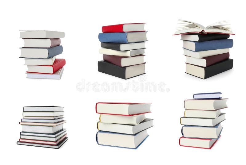 Set of Different Stacked Books Isolated on White Stock Image - Image of ...