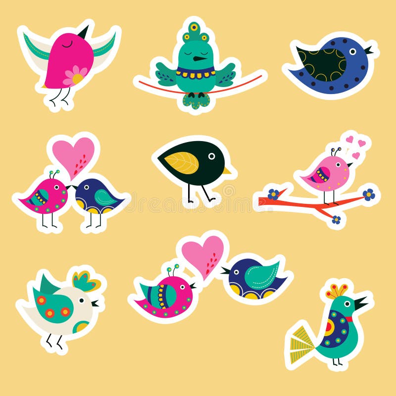 Set of Different Stickers of Cartoon Birds. Vector Stock Vector ...