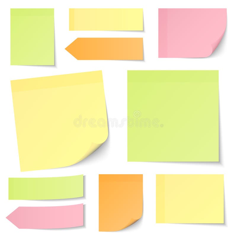 Set of Different Sticky Notes Light Yellow Green Pink Orange Stock ...