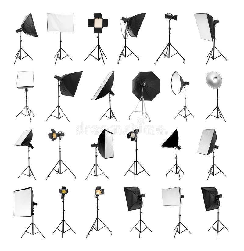 Set with Different Studio Lightings on Background Stock Image - Image ...