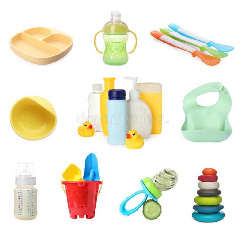 Set with Different Stuff for Baby on White Background Stock Image ...