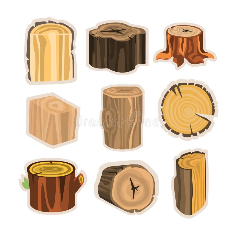 Set of Different Stump Trees. Wooden Materials Vector Illustrations ...