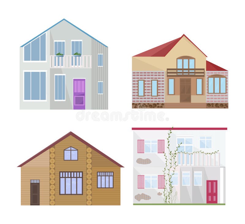 Set of Different Styled Architecture Facade Buildings Vector Stock ...