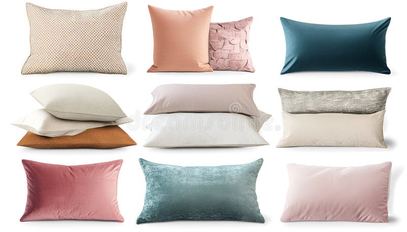Set with Different Stylish Decorative Pillows on White Background ...