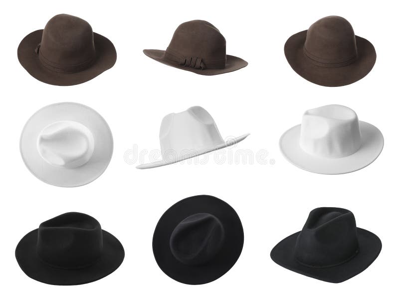 Set with Different Stylish Hats on White Background Stock Photo - Image ...