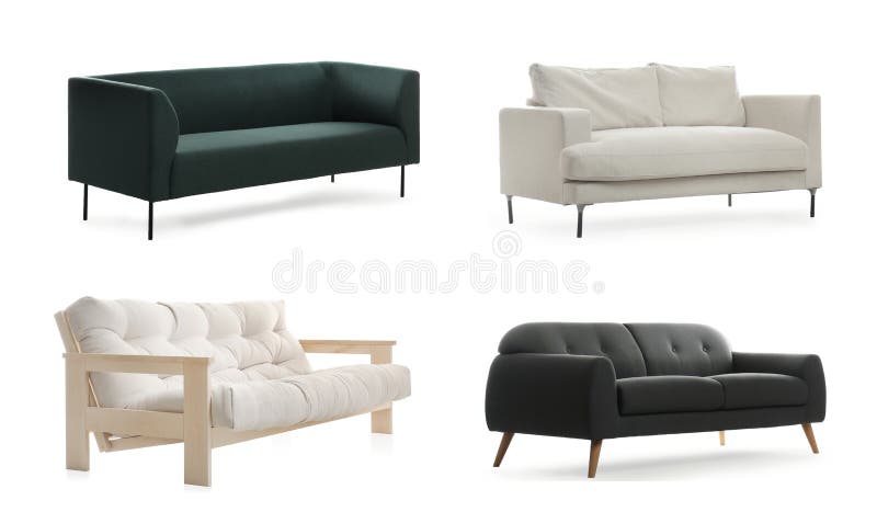 Set with Different Stylish Sofas on White Background Stock Photo ...