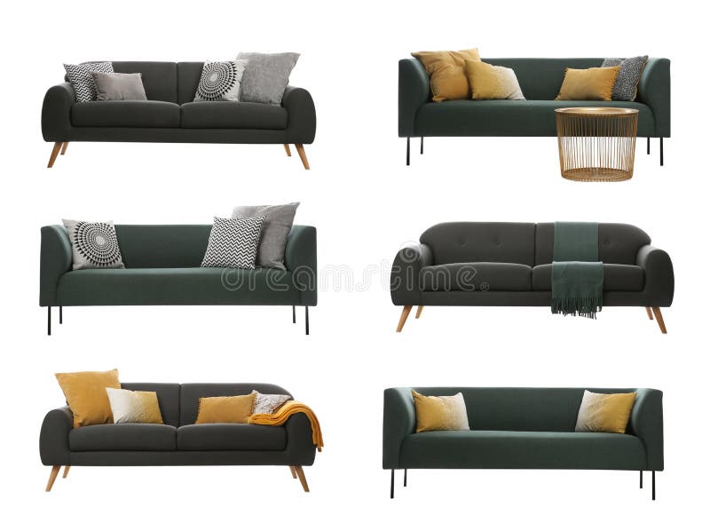 Set with Different Stylish Sofas on White Background Stock Photo ...