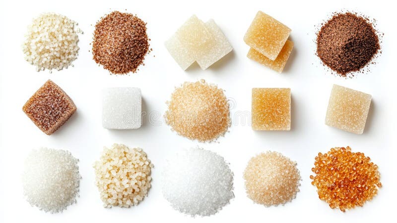 Set of Different Sugar (granulated and Cubes) Isolated on White, Top ...