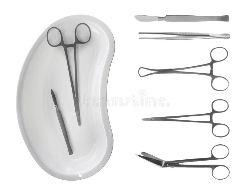 Set with Different Surgical Instruments on White Background Stock Image ...