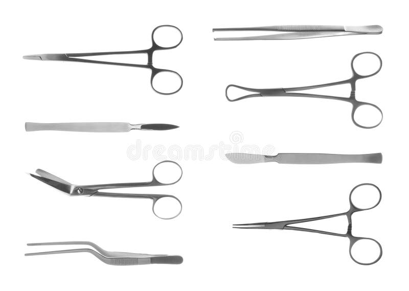 Set with Different Surgical Instruments on White Background Stock Image ...