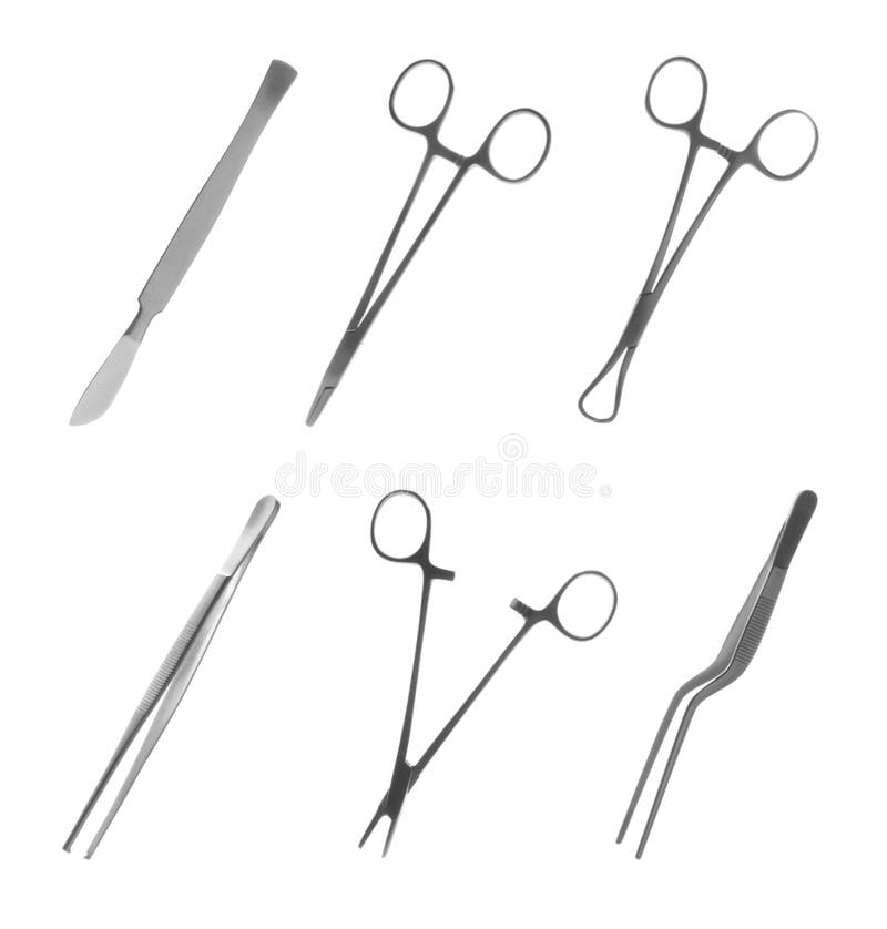 Set with Different Surgical Instruments on White Background Stock Image ...