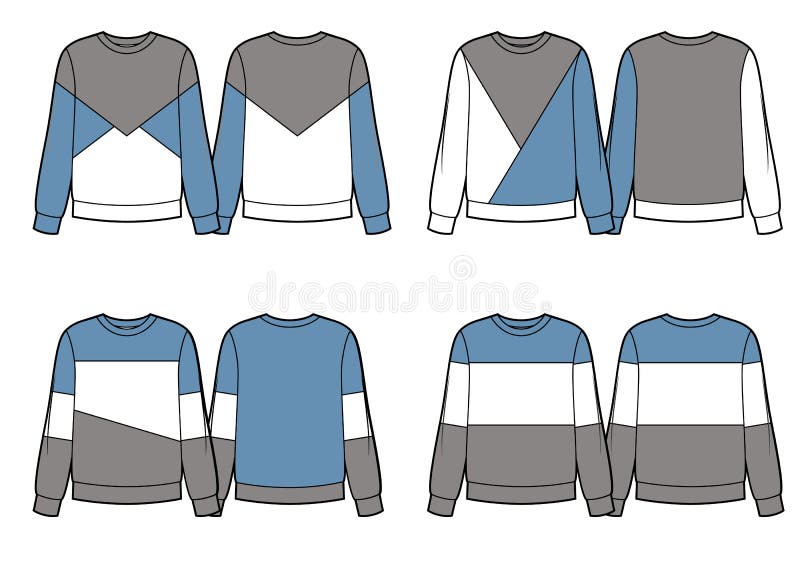 Set of Different Sweatshirt Designs, Blue, Grey and White Color Blocks ...