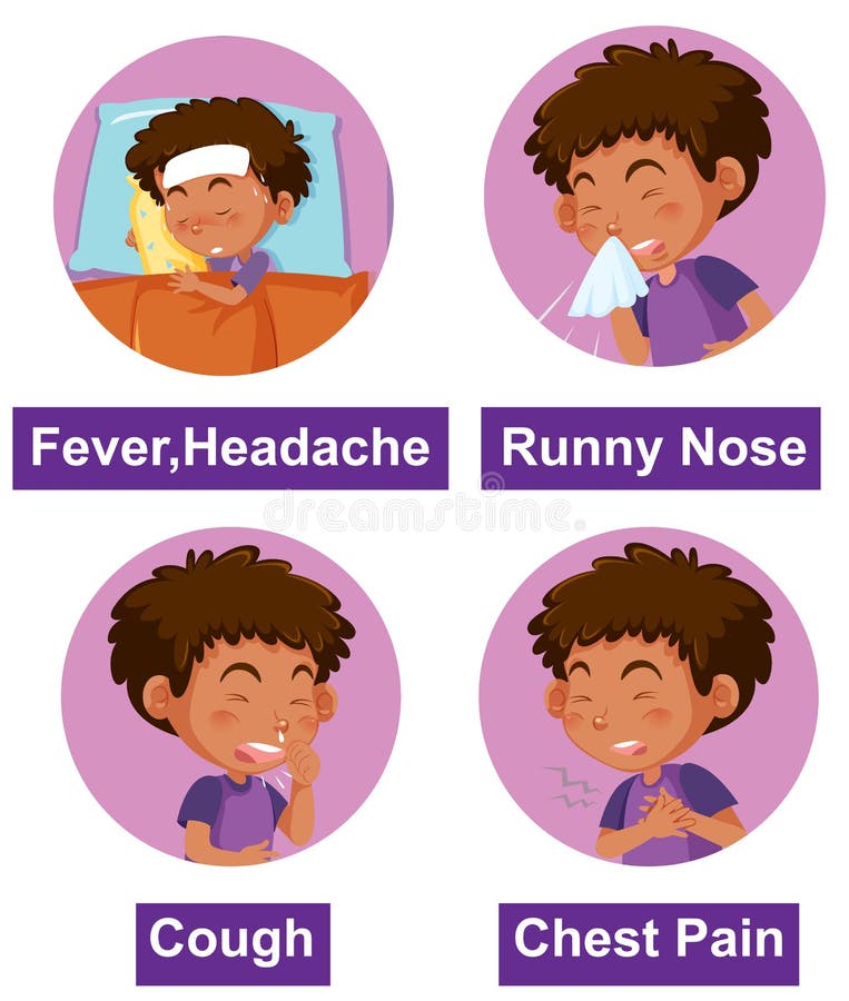 Set of Different Symptoms with Sick Boy Stock Vector - Illustration of ...