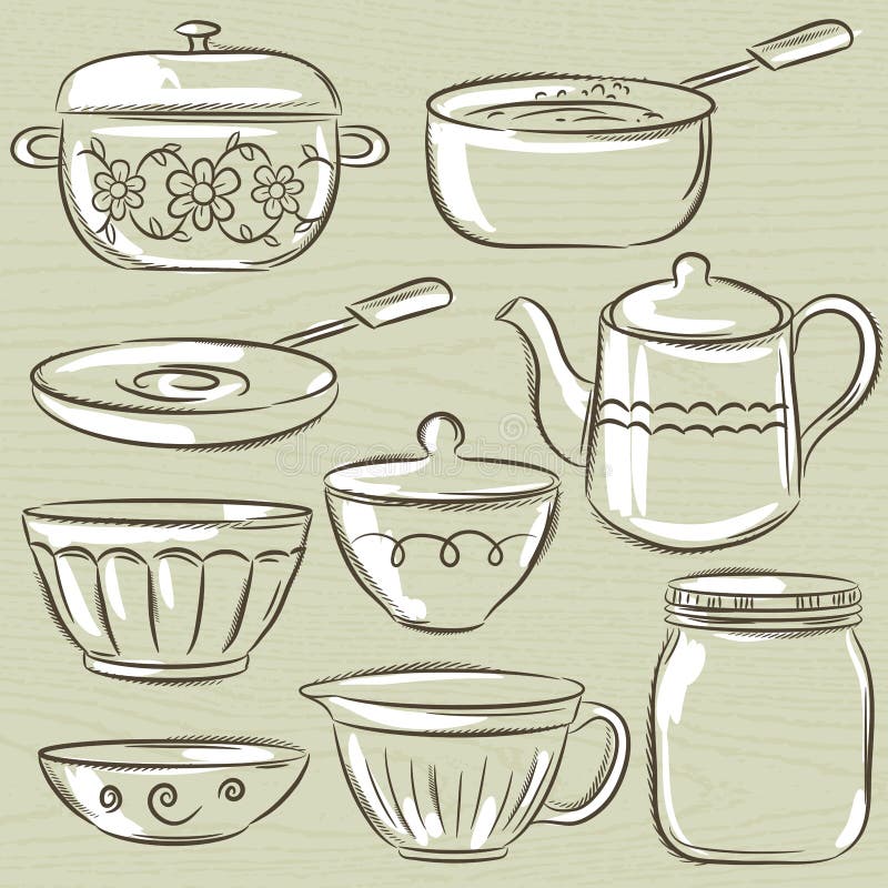 Set of different tableware stock vector. Illustration of tableware ...