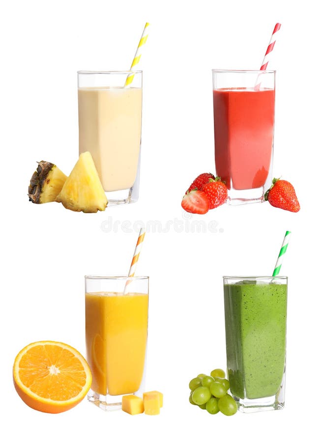 Set with Different Tasty Smoothies on White Background Stock Image ...