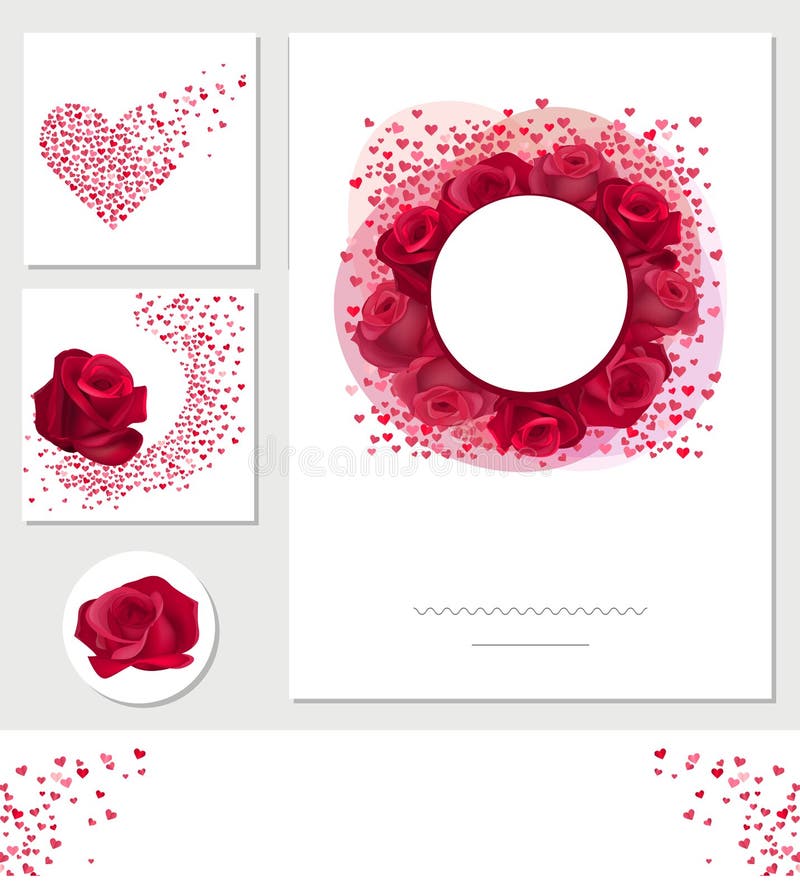Set with Different Templates with Beautiful Red Roses. Cards for Your ...
