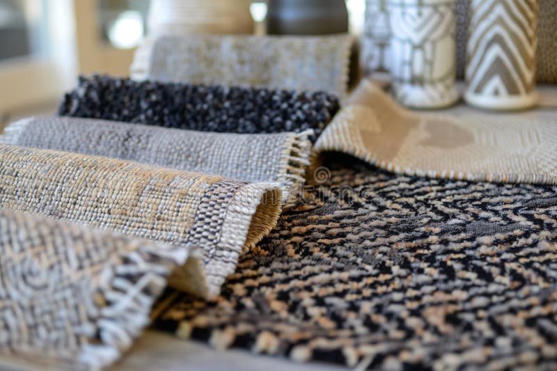 Set of Different Textures Carpet Samples on Table Stock Illustration ...