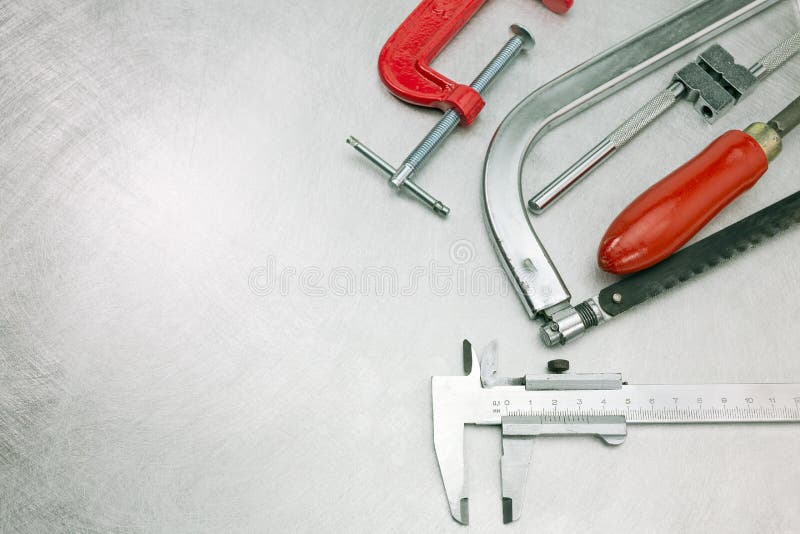 Set of Different Tools on Metal Background Stock Photo - Image of ...