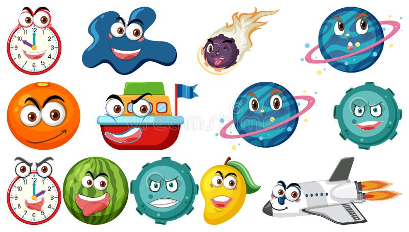 Set of Different Toy Objects with Smiley Faces Stock Vector ...