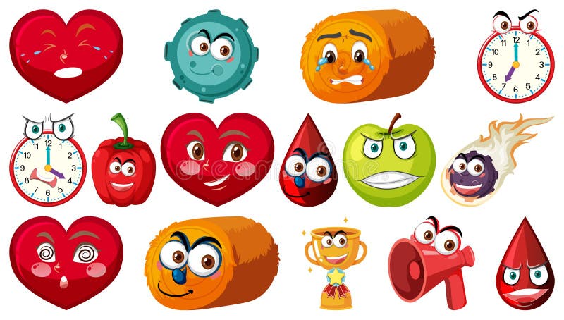 Set of Different Toy Objects with Smiley Faces Stock Vector ...