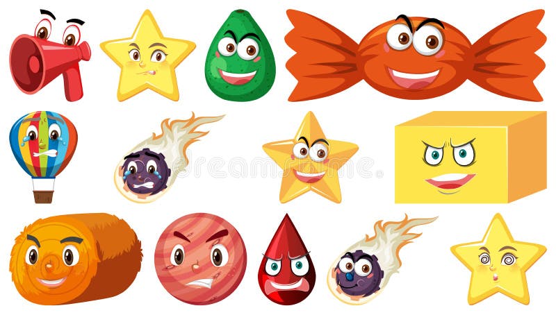 Set of Different Toy Objects with Smiley Faces Stock Vector ...