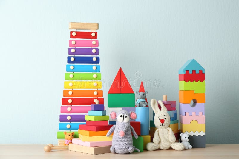 Set of Different Toys on Table Stock Image - Image of assortment, cute ...