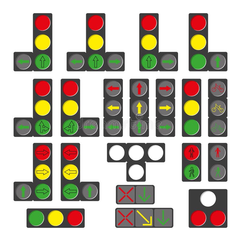 Set of Different Traffic Lights Isolated on White. Stock Vector ...