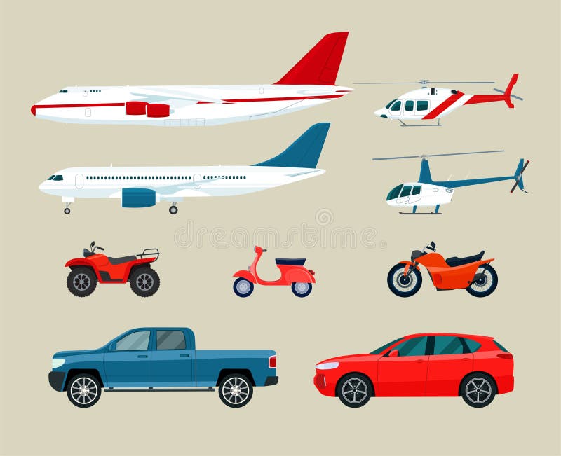 Set of Different Transportation Vehicles. Vector Flat Illustration ...