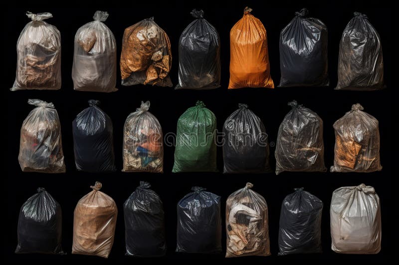 Set with Different Trash Bags Full of Garbage Stock Illustration ...