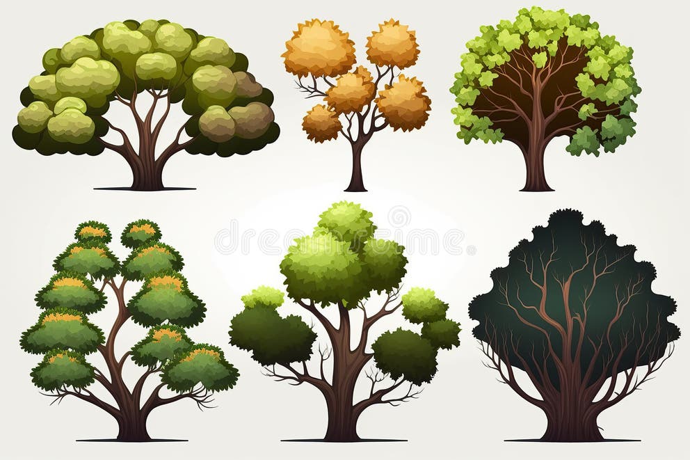 Set of Different Tree Design Created by Generative AI Stock Illustration - Illustration of ...