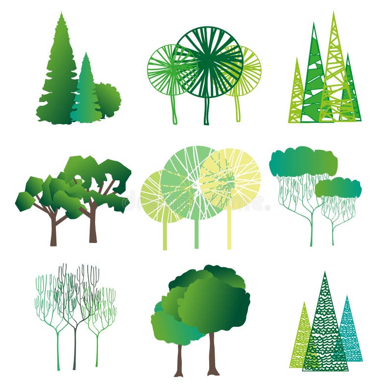 Set of Different Trees. Graphically Trees on a White Background Stock ...