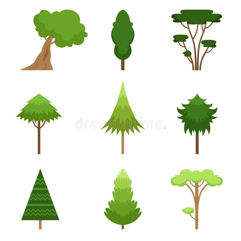 Set of Different Trees Oak, Sequoia, Spruce, Pine, Cedar, Maple, Linden ...
