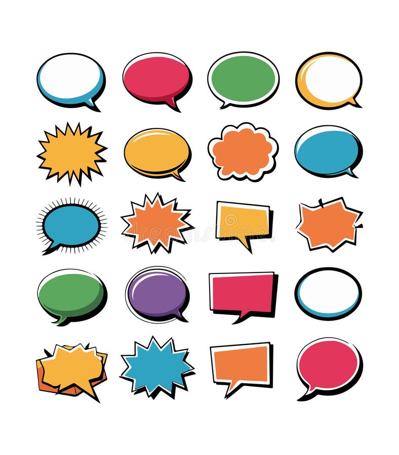 Set of Different Type of Colorful Blank Comic Speech Bubble Collection ...