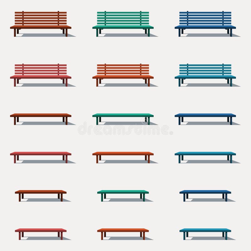 Set of Different Types Benches Stock Vector - Illustration of comfort ...