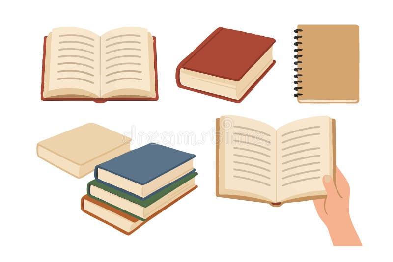 Set of Different Types of Books, Including Open and Closed Versions ...
