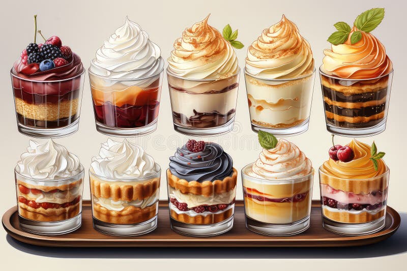 A Set of Different Types of Cakes in a Glass Container on a Light ...