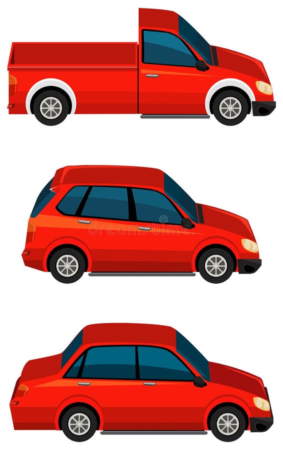 Set of Different Types of Cars in Red Color Stock Vector - Illustration ...