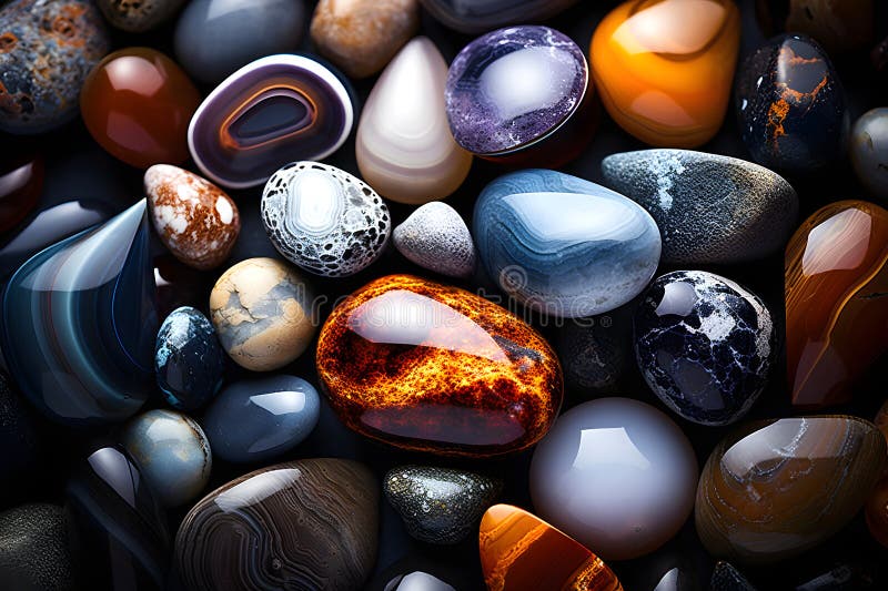 Set of Different Types of Colored Precious Smooth Stones and Crystals ...