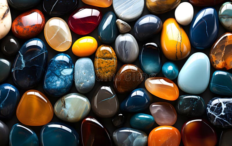 Set of Different Types of Colored Precious Smooth Stones and Crystals ...