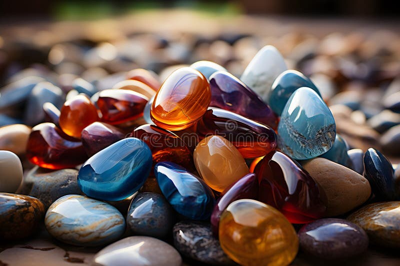 Set of Different Types of Colored Precious Smooth Stones and Crystals ...
