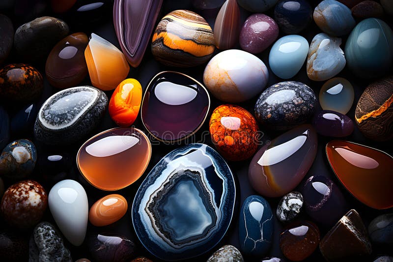 Set of Different Types of Colored Precious Smooth Stones and Crystals ...