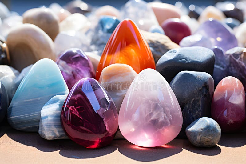 Set of Different Types of Colored Precious Smooth Stones and Crystals ...