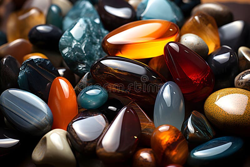 Set of Different Types of Colored Precious Smooth Stones. Geology and ...