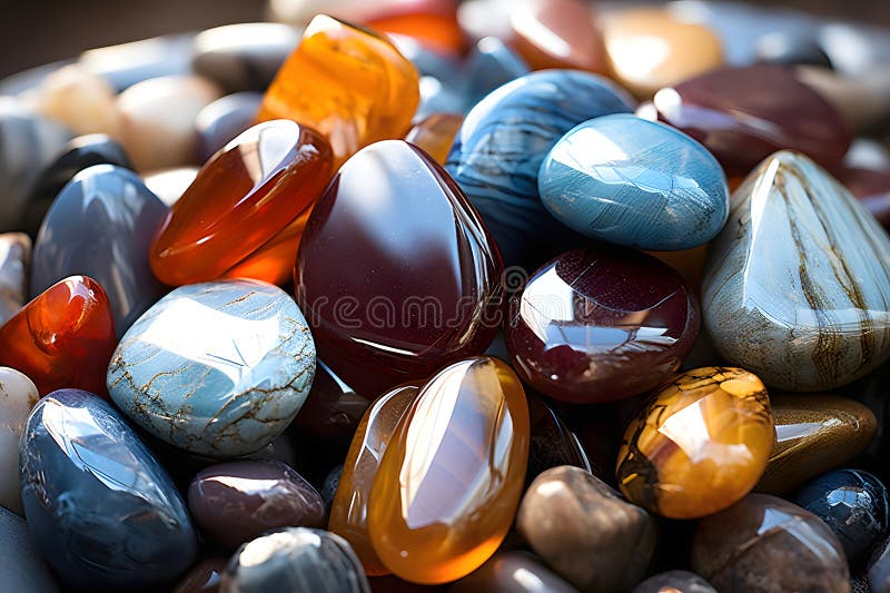 Set of Different Types of Colored Precious Smooth Stones. Geology and ...