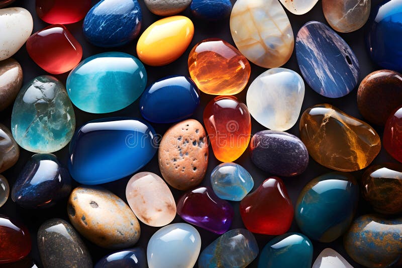 Set of Different Types of Colored Precious Smooth Stones. Geology and ...