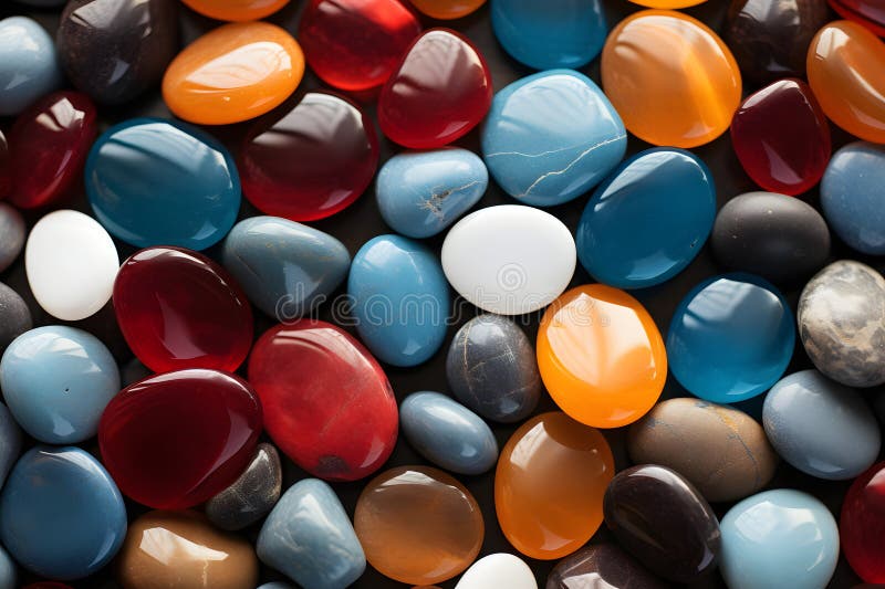 Set of Different Types of Colored Precious Smooth Stones. Geology and ...